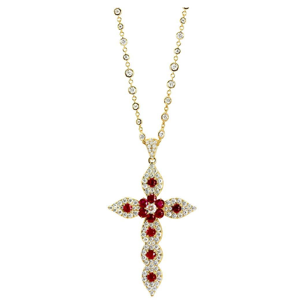 Giorgio Visconti Ruby Diamond White Gold Cross Necklace For Sale at 1stDibs