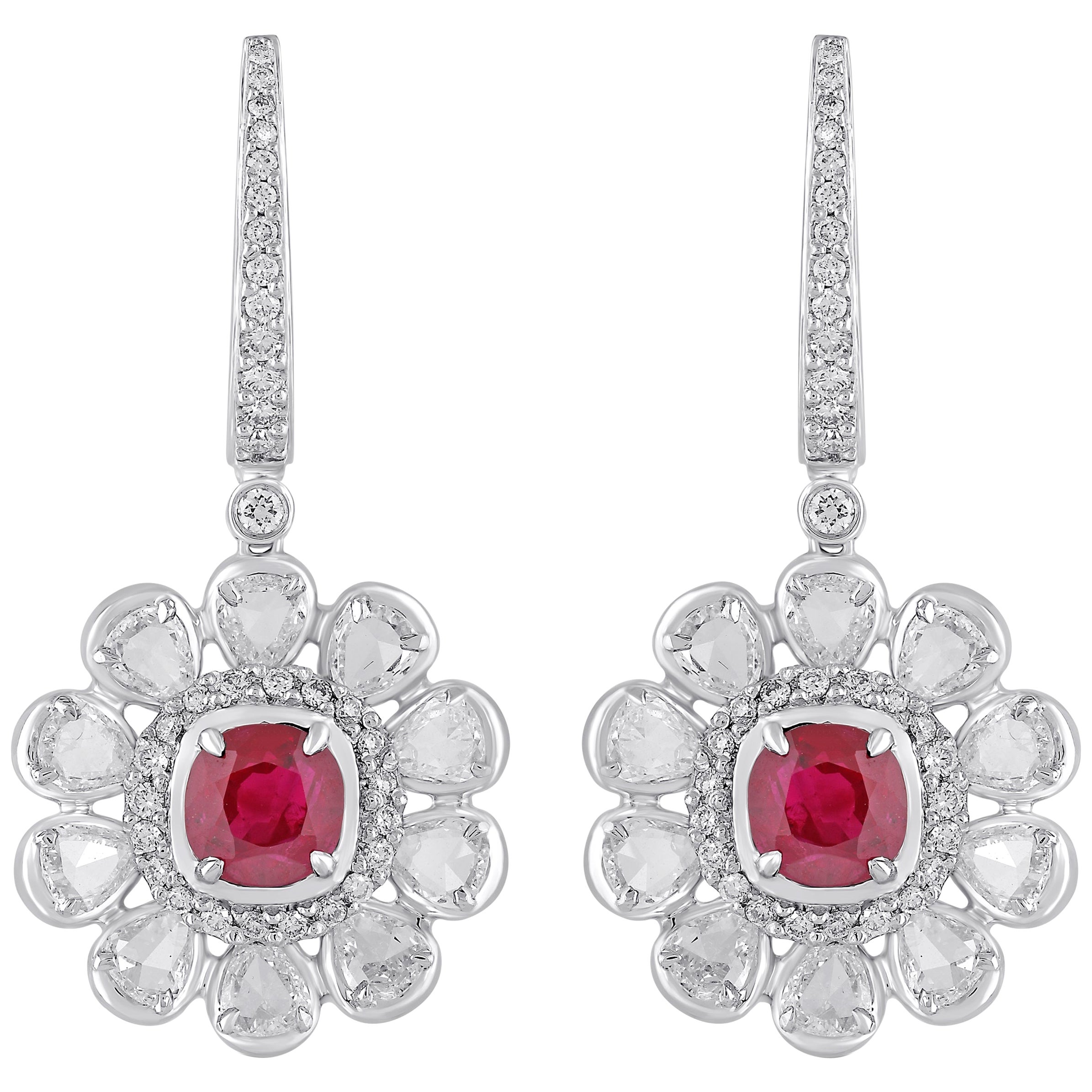 Ruby and Diamonds Earrings Set in 18 Karat White Gold For Sale at 1stDibs