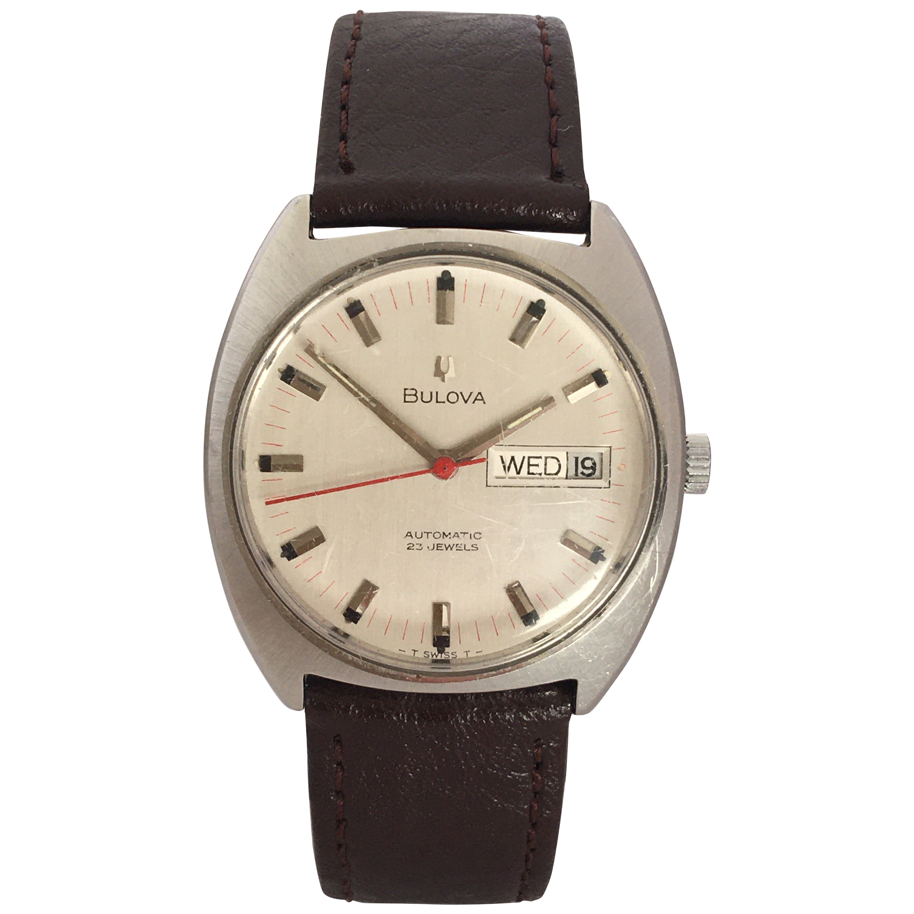 Vintage 1940s Bulova Rectangular Curved Rolled Gold and Stainless Steel ...