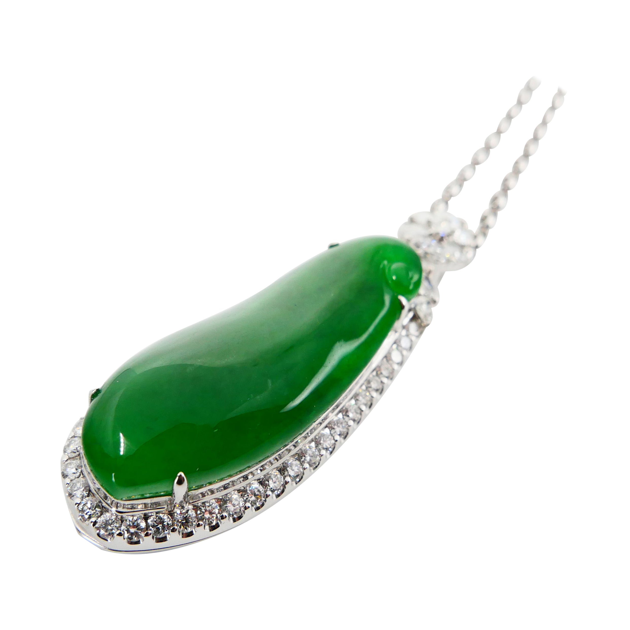 Important Certified Natural Jade Diamond Drop Pendant, Imperial Green ...