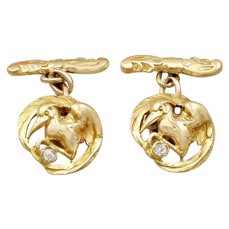 Antique 1900s Pair of 18k Yellow Gold Bird Cufflinks For Sale at 1stDibs Antique 1900s Pair of 18k Yellow Gold Bird Cufflinks For Sale at 1stDibs