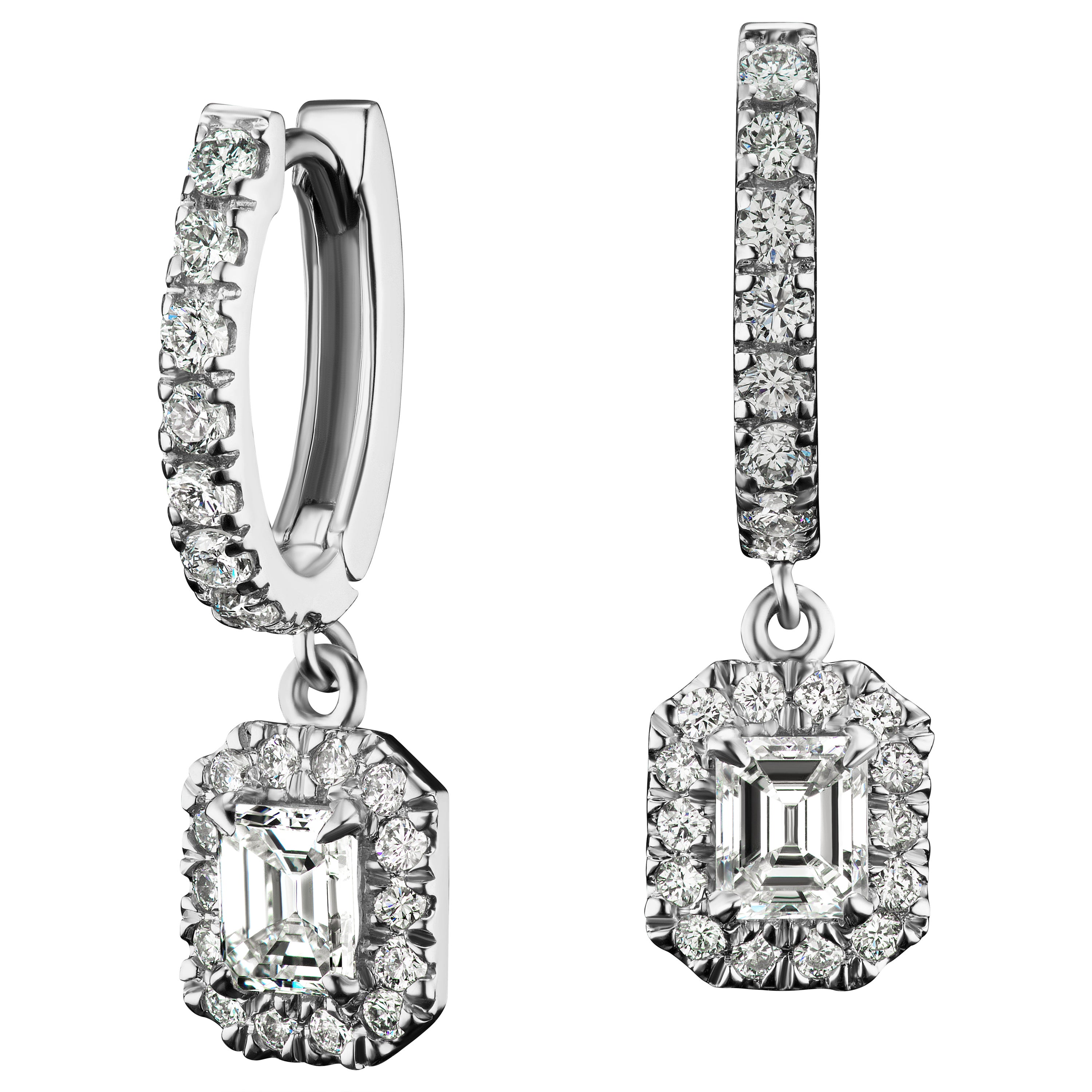 14 Karat Geometric Diamond Hanging Earrings White Gold For Sale at 1stDibs