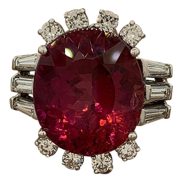 Rubellite Red Tourmaline Diamond Platinum Engagement Ring For Sale at ...