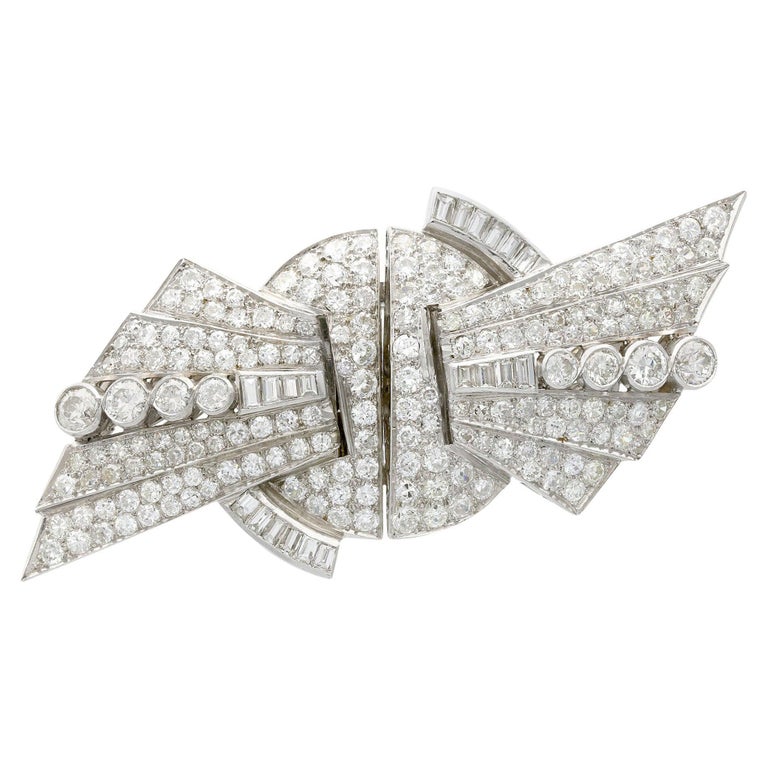 Art Deco 10.95 Carat Diamond Duette Double Clip Brooch in Platinum For ...