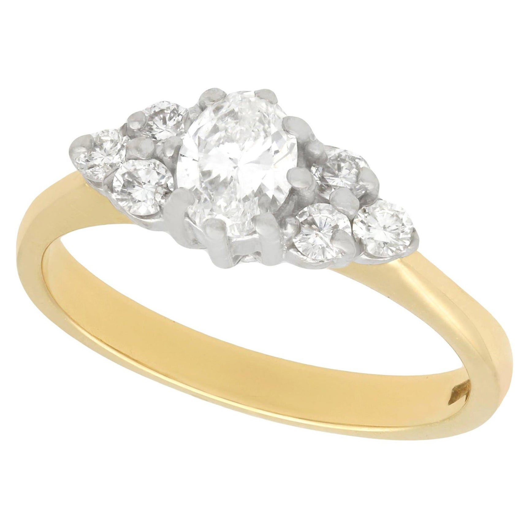 Vintage Oval Cut Diamond and Yellow Gold Cluster Engagement Ring For ...