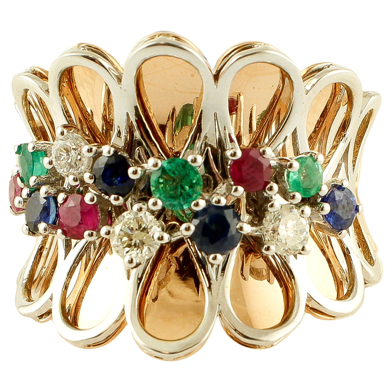 Pear Emerald Ruby Sapphire Diamond Gold Diamond Band Ring at 1stDibs