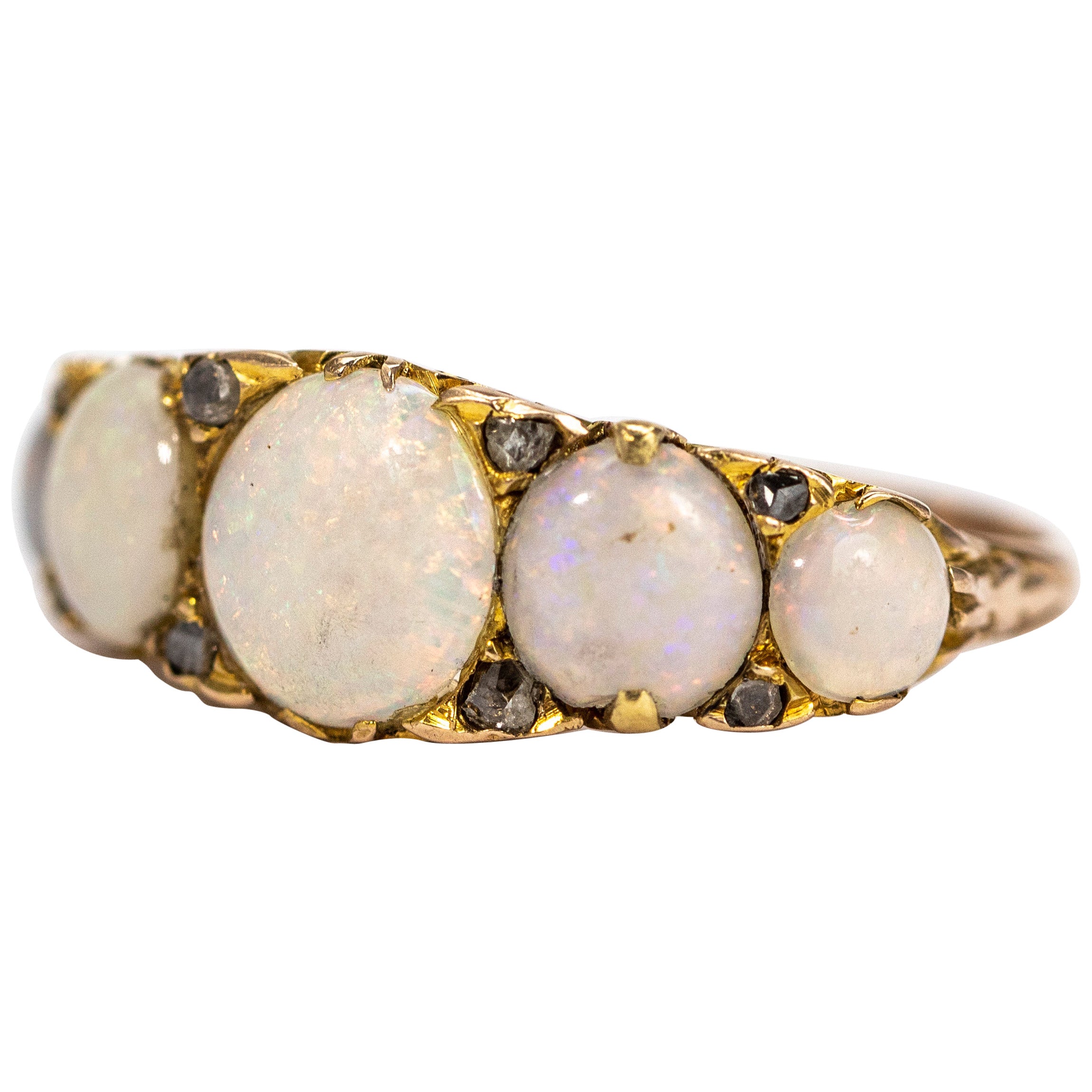 Edwardian Opal and Ruby 9 Carat Gold Five-Stone Ring at 1stDibs
