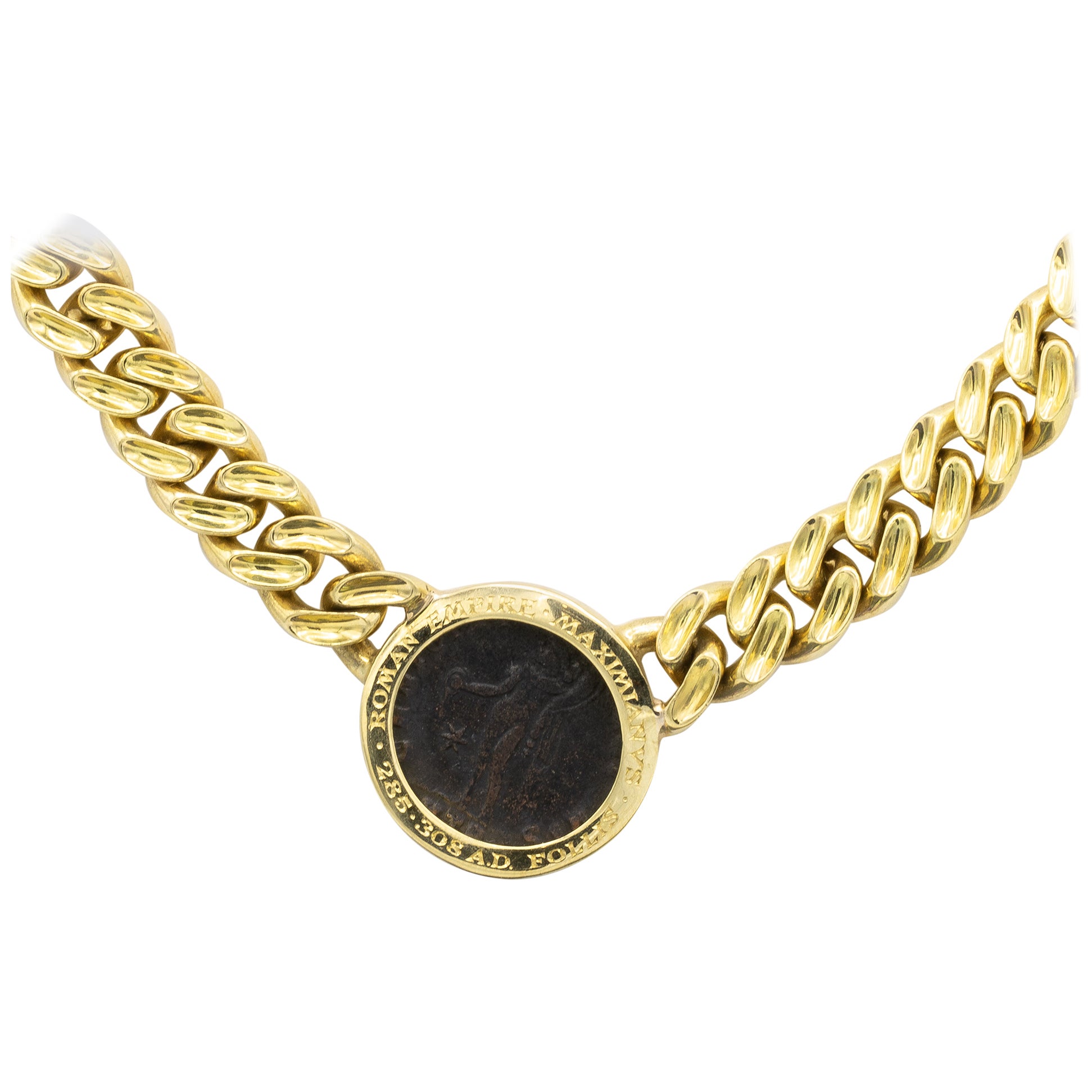 Bulgari Diamond Gold Roman Coin Necklace at 1stDibs