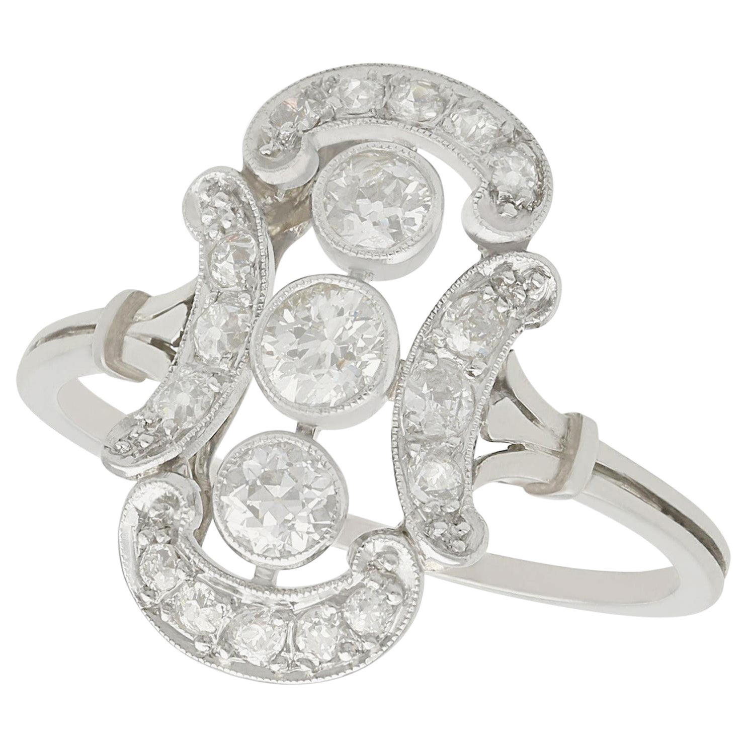 1920s Art Deco 1.05 Carat Diamond Pearl Gold Panel Cocktail Ring at 1stDibs