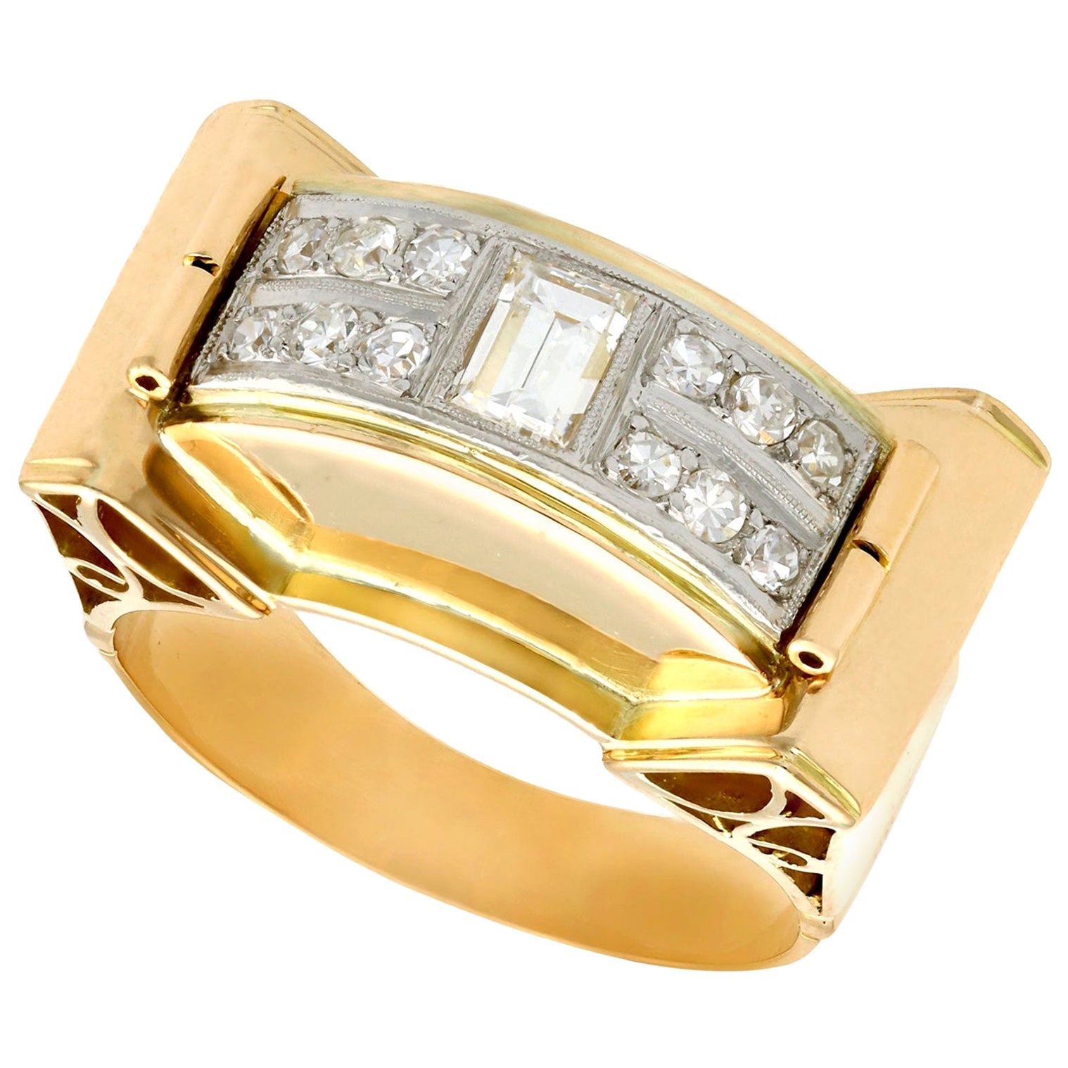 Vintage 1940s Art Deco Diamond and Gold Cocktail Ring For Sale at ...