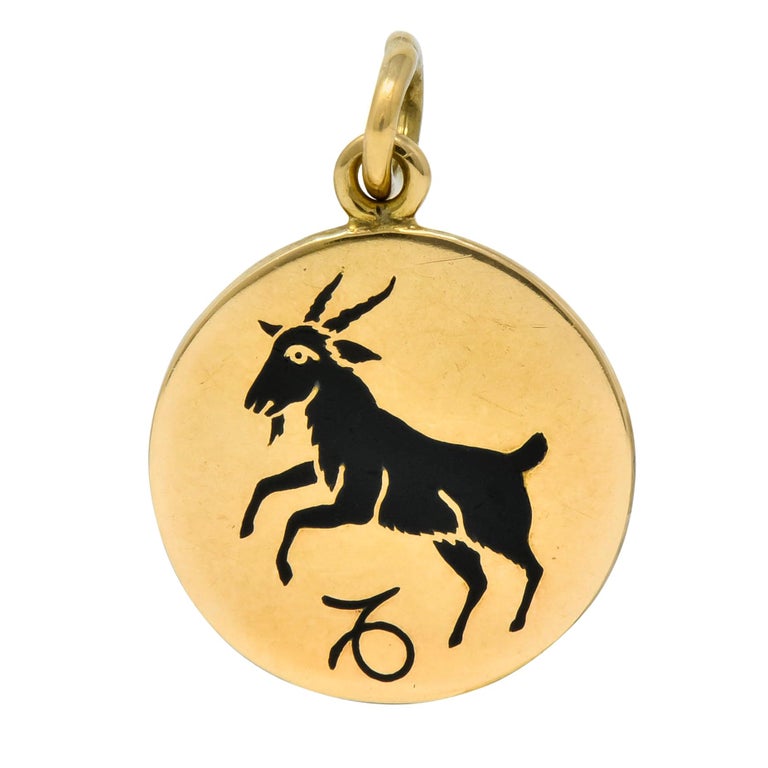 Vintage Enamel 14 Karat Yellow Gold Capricorn Zodiac Charm at 1stDibs
