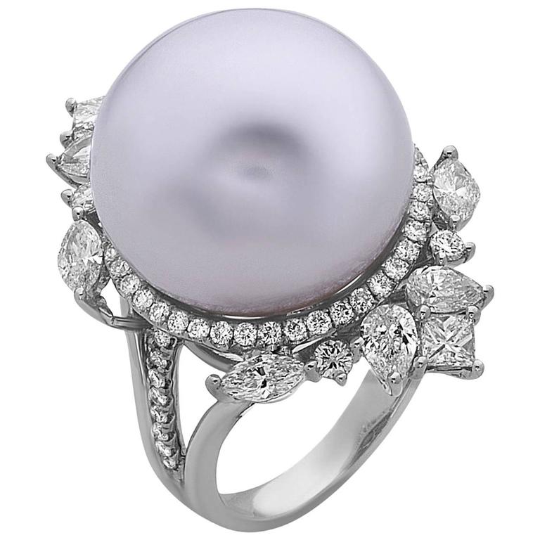 South Sea Pearl Diamond Ring at 1stDibs