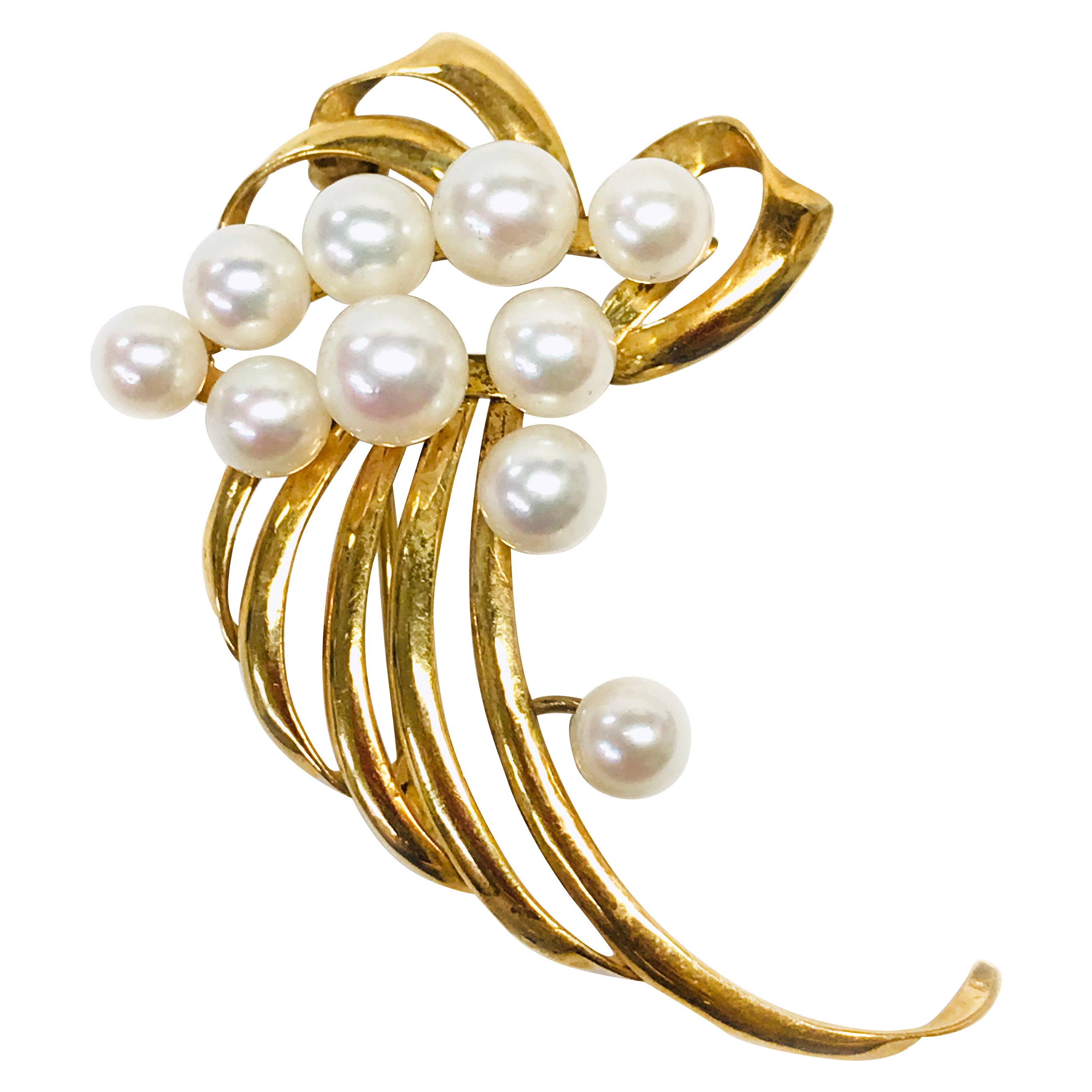 14 Karat J.R. Co Blue-Gray Pearl Swirl Brooch For Sale at 1stDibs