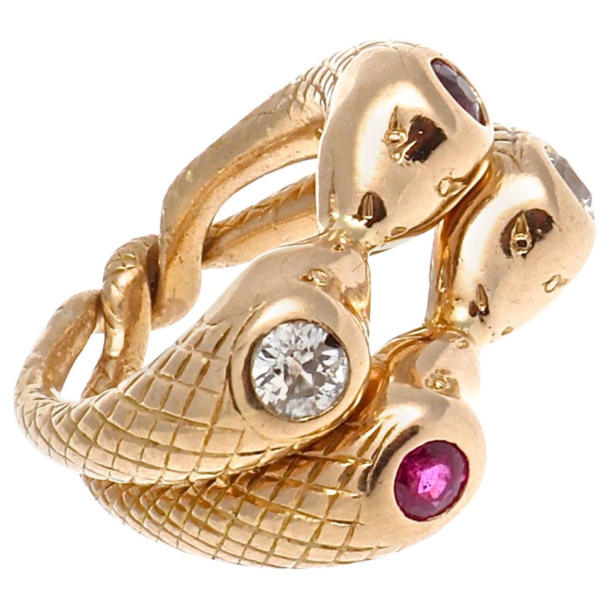 Victorian Gemstone Gold Three Snake Ring at 1stDibs