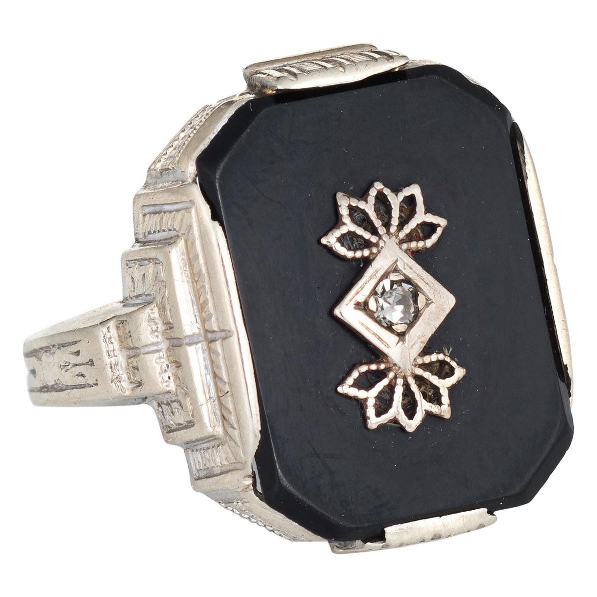 Square Pave Diamond Cocktail Ring Estate 18 Karat White Gold Fine ...