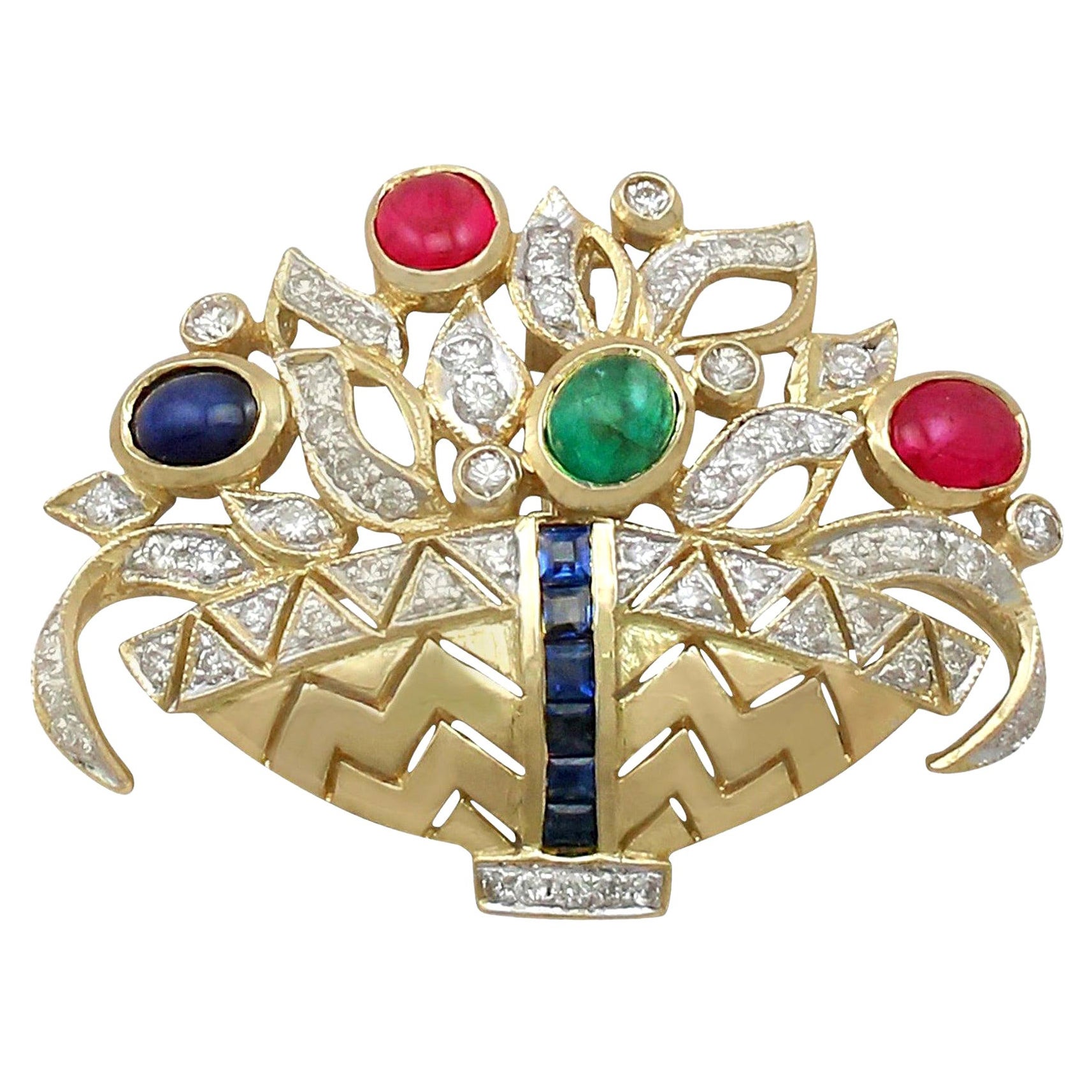 Elegant Sapphire Emerald Diamond Gold Panther Brooch at 1stDibs