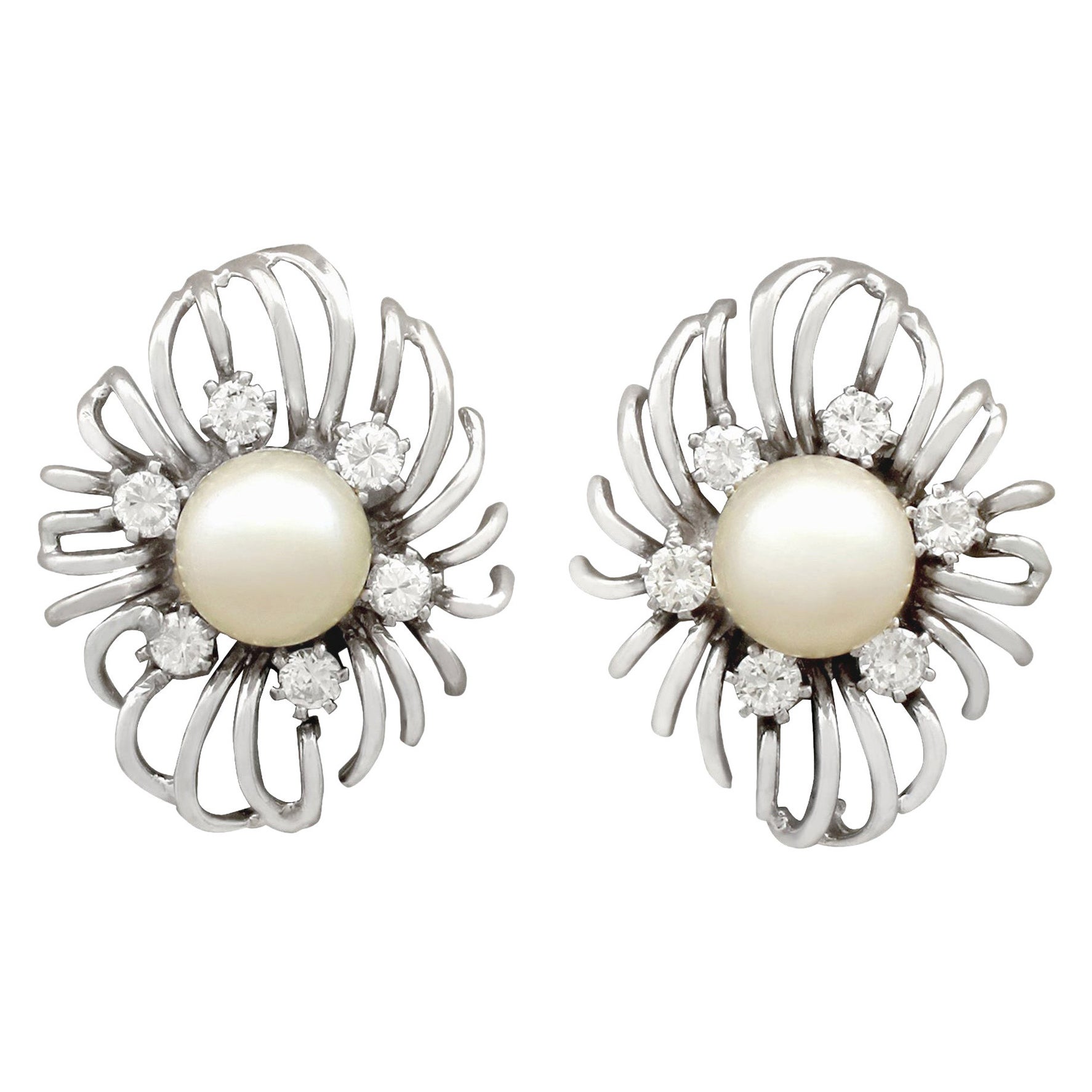 Mobe Pearl Diamond Rose Gold Sunburst Stud Earrings at 1stDibs