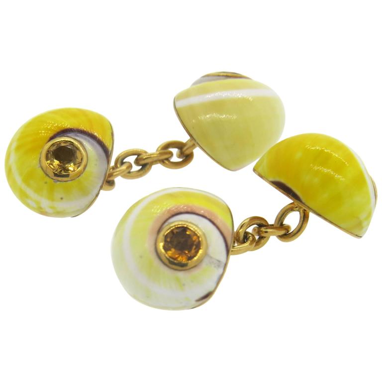 Trianon Shell Citrine Gold Cufflinks For Sale (Free Shipping) at 1stDibs