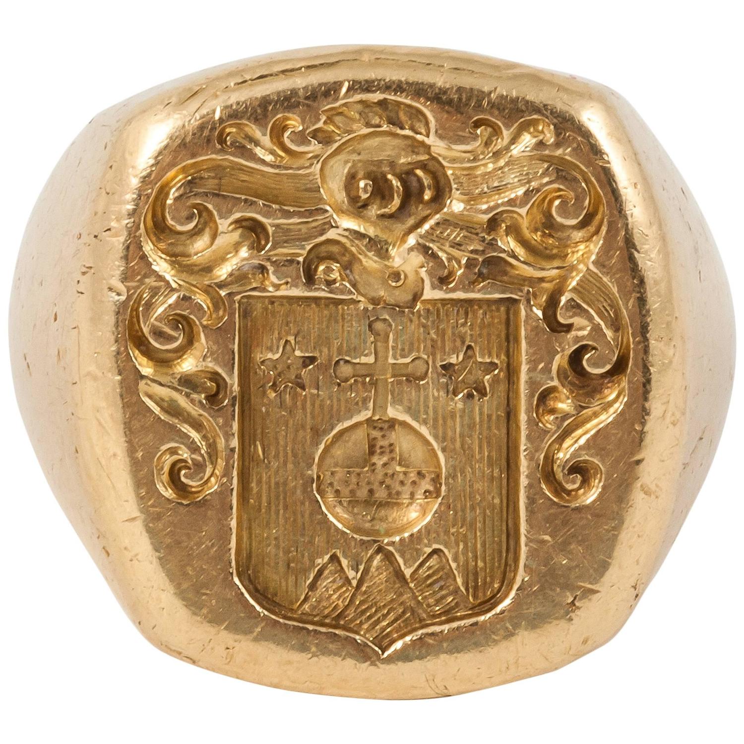 Engraved French Gold Signet Ring at 1stdibs