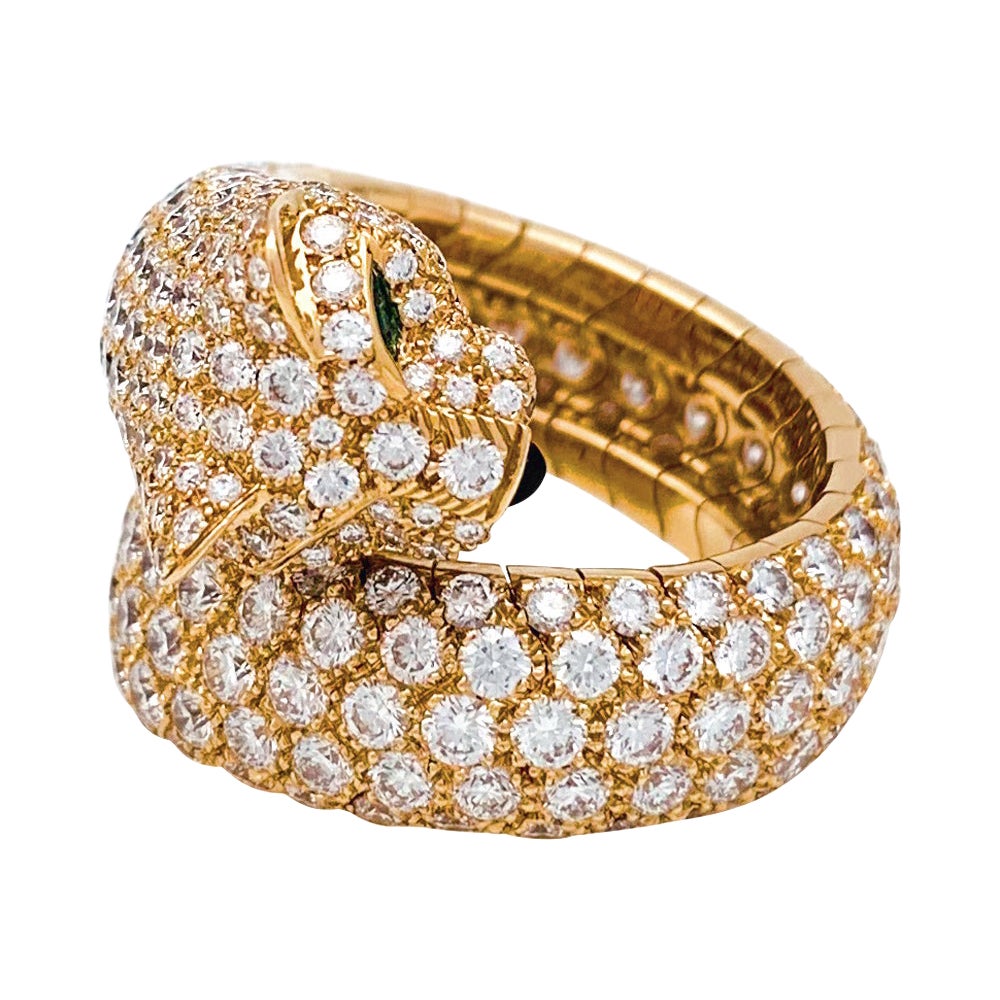 Cartier Onyx Emerald Diamond Gold Panther Ring at 1stDibs