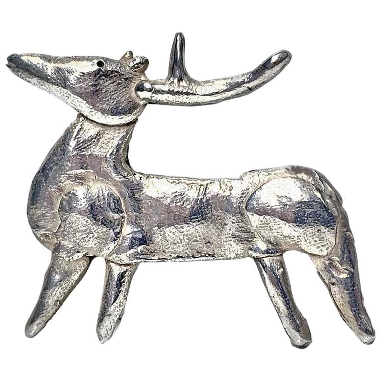 Walter Schluep Sterling Silver Reindeer Brooch Pin For Sale at 1stDibs