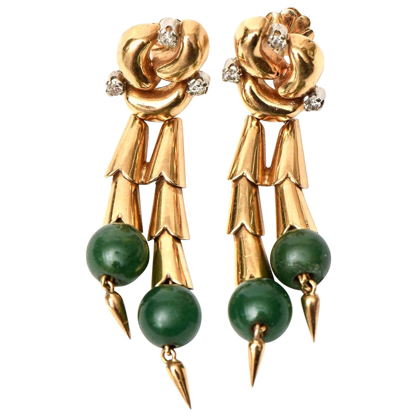 18 Karat Gold, Ruby and Diamond Chandelier Lever Back Pierced Earrings ...