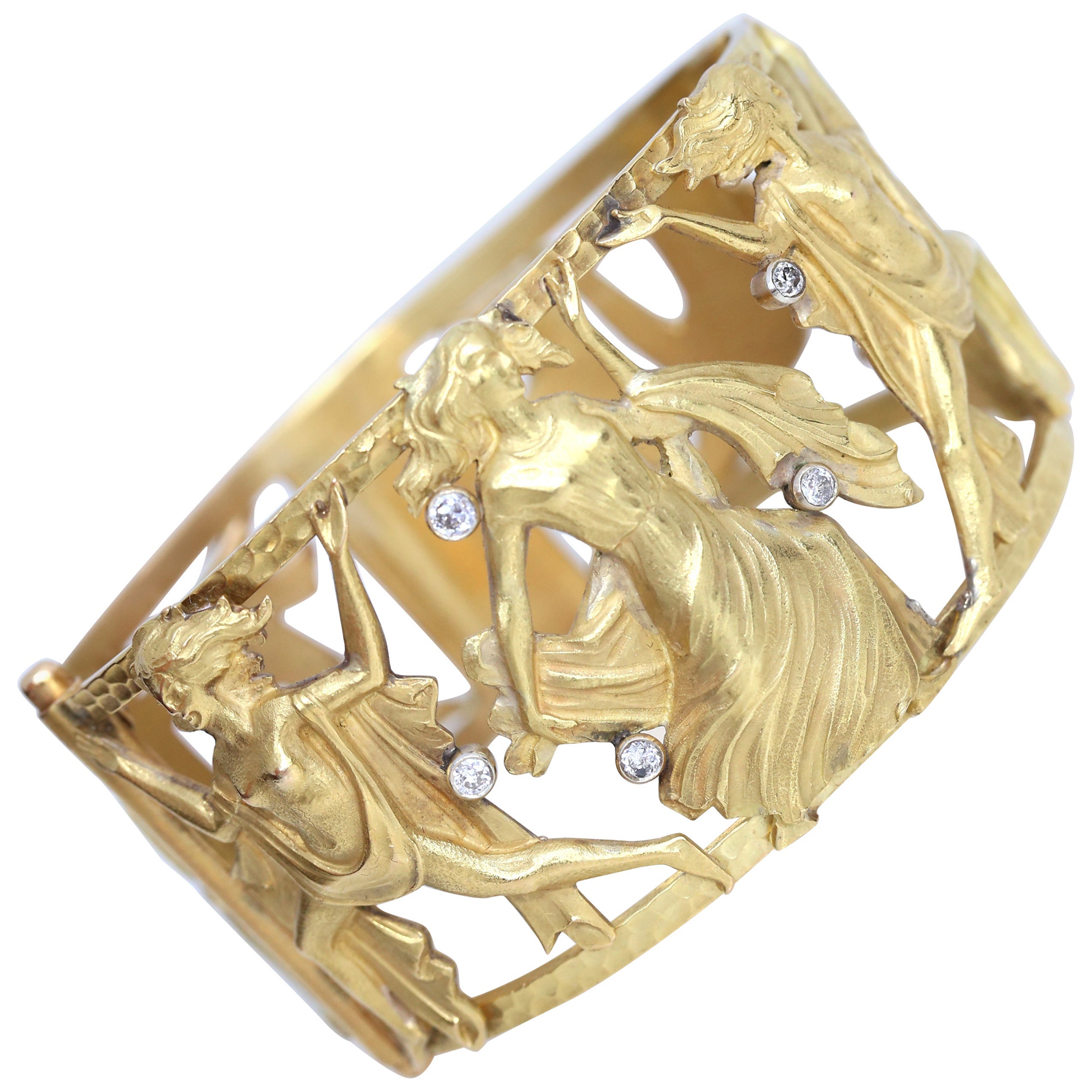 Marli Diamond Yellow Gold Slip on Cuff Bangle Bracelet For Sale at 1stDibs