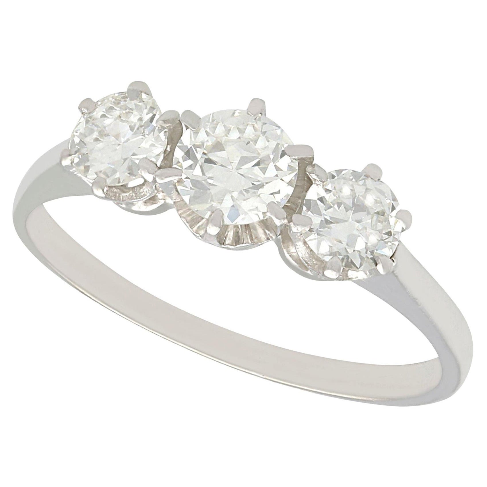 1930s Antique 1.63 Carat Diamond and White Gold Trilogy Ring at 1stDibs