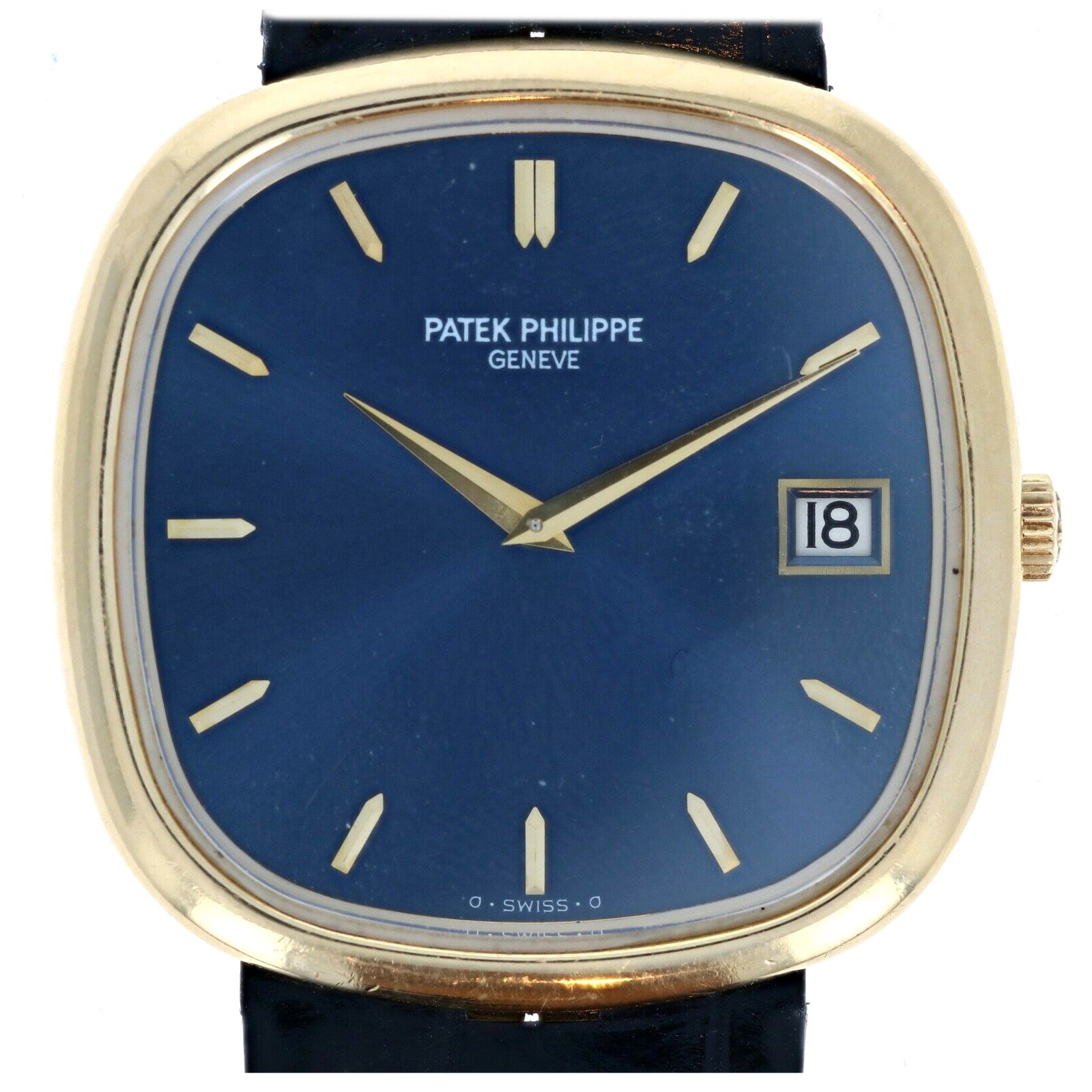 Patek Philippe 3857 18 Karat Yellow Gold Blue Dial Watch at 1stDibs