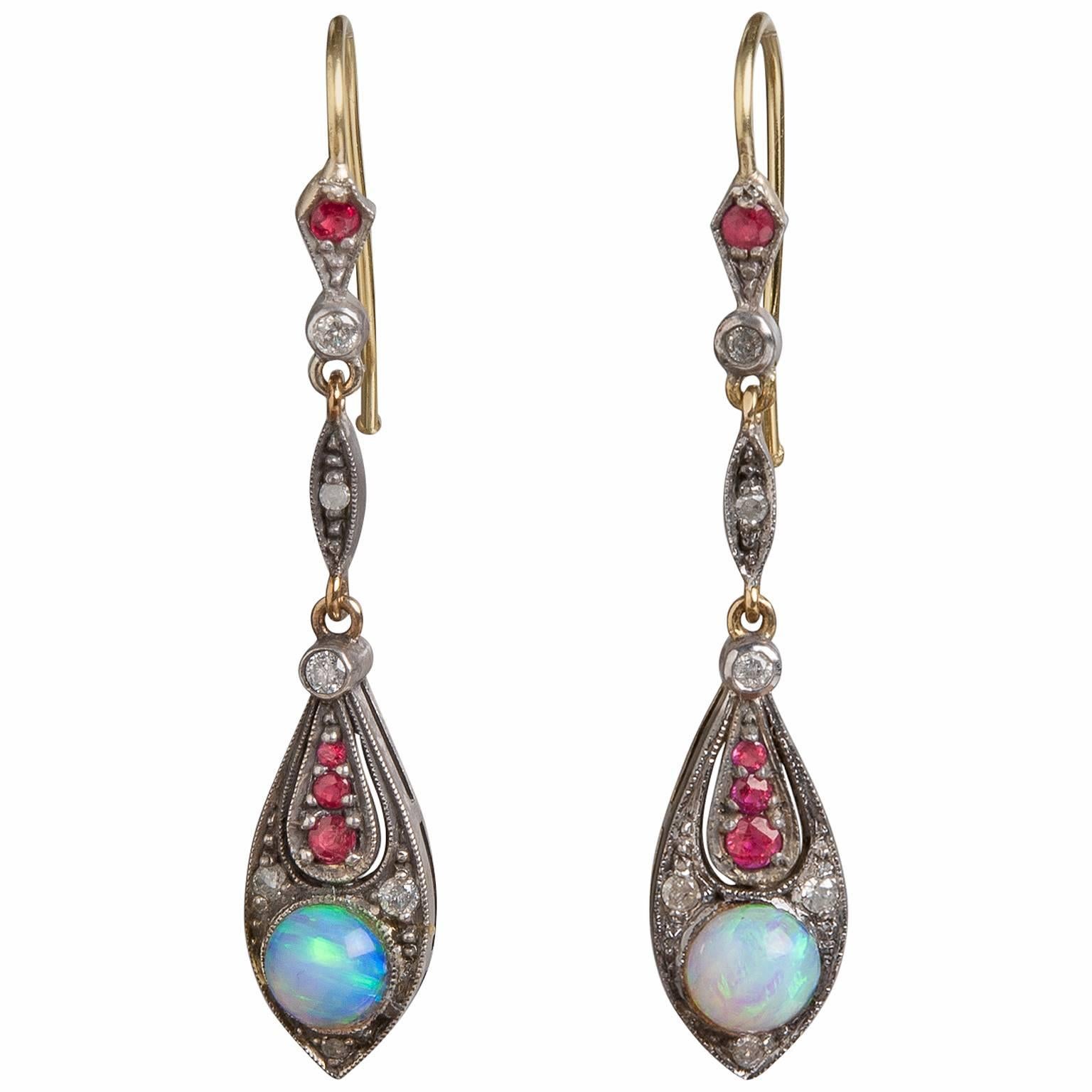 Opal, Ruby and Diamond Earrings For Sale at 1stDibs