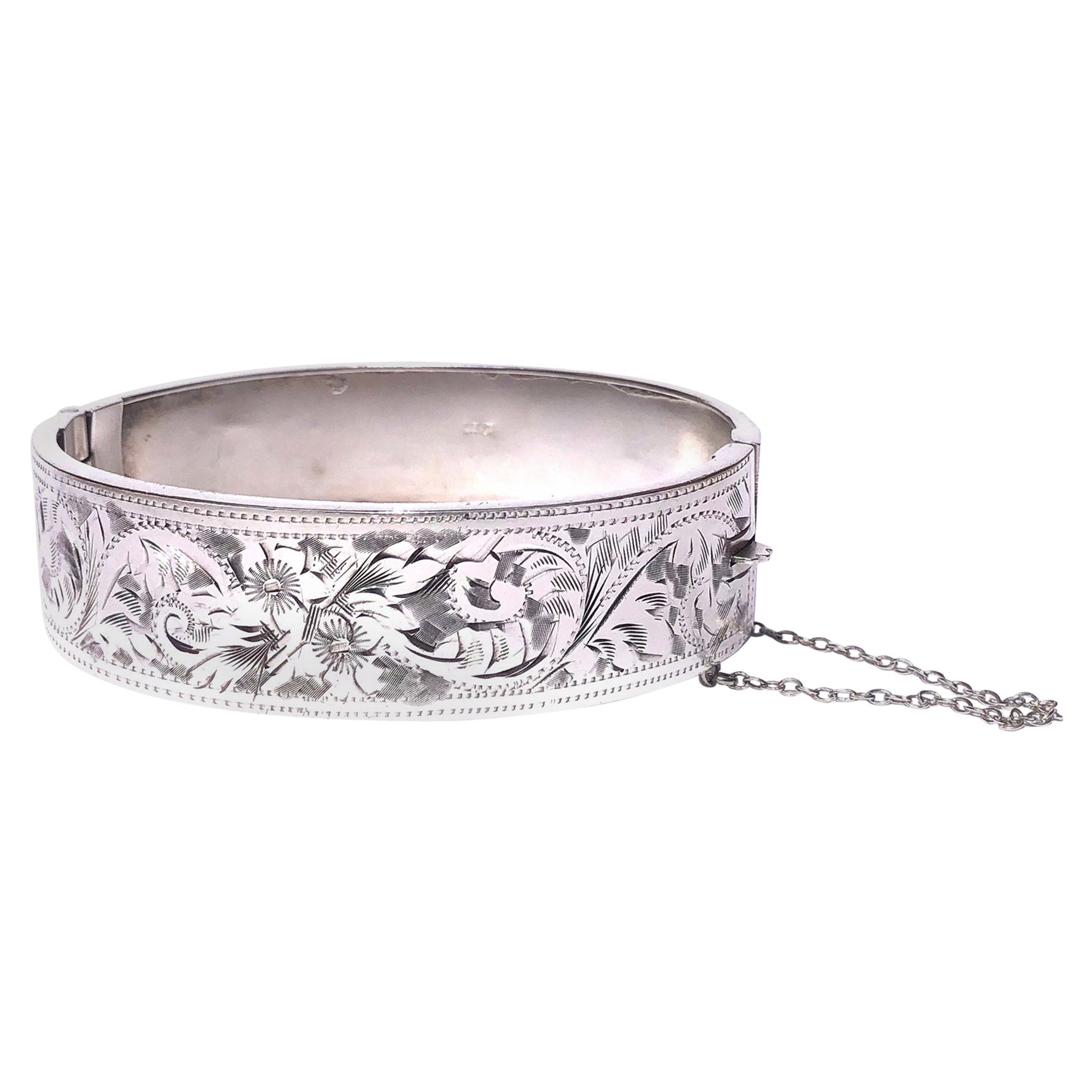 Edwardian Silver Engraved Bangle For Sale at 1stDibs