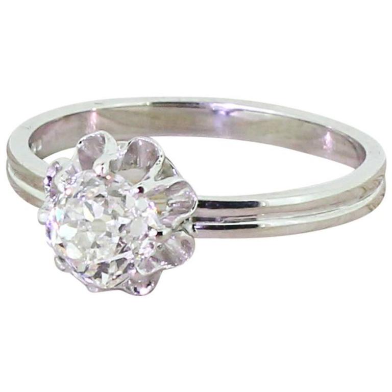 Edwardian 0.91 Carat Old Cut Diamond Platinum “Buttercup” Engagement ...