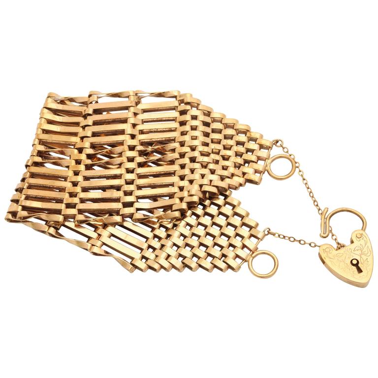 Unusually Wide Edwardian Gate Bracelet with Heart Padlock For Sale at ...
