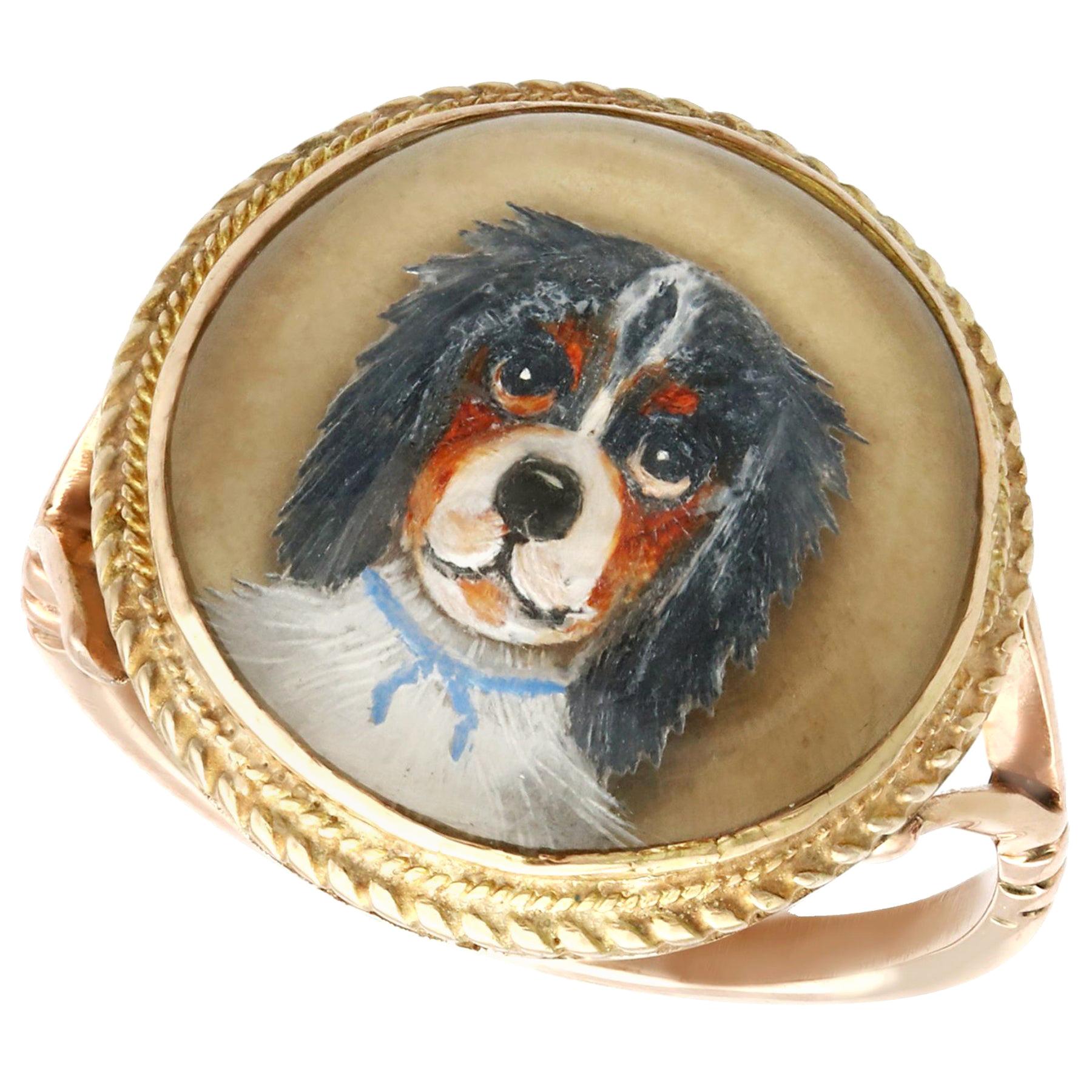 Victorian Essex Crystal Reverse Intaglio Gold Dog Ring For Sale at ...