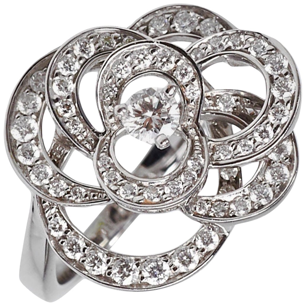 Chanel Camelia Diamond Gold Ring For Sale at 1stDibs