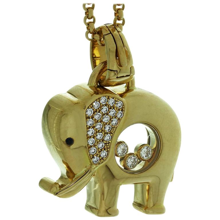 1990s Chopard Happy Diamond Medium Gold Elephant Pendant Necklace at ...