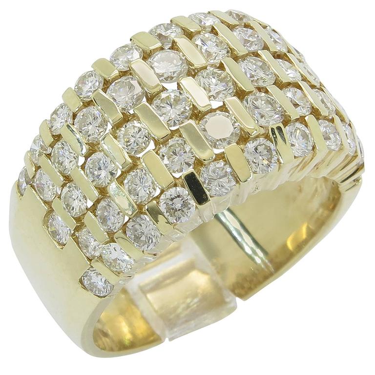 Five Row Bar Set Diamond Gold Cluster Ring at 1stDibs