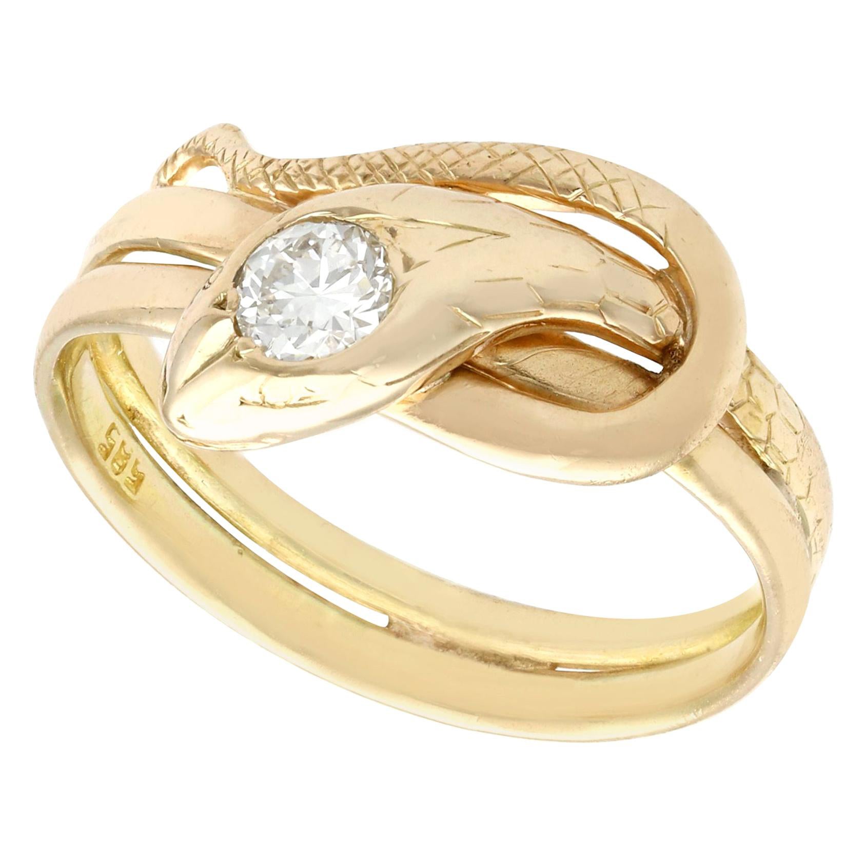 14 Karat Yellow Gold and Diamond Ouroboros Snake Ring For Sale at 1stDibs