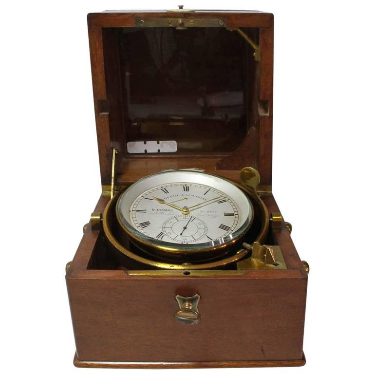 O. Dumas deck glazed wood chronometer For Sale at 1stDibs