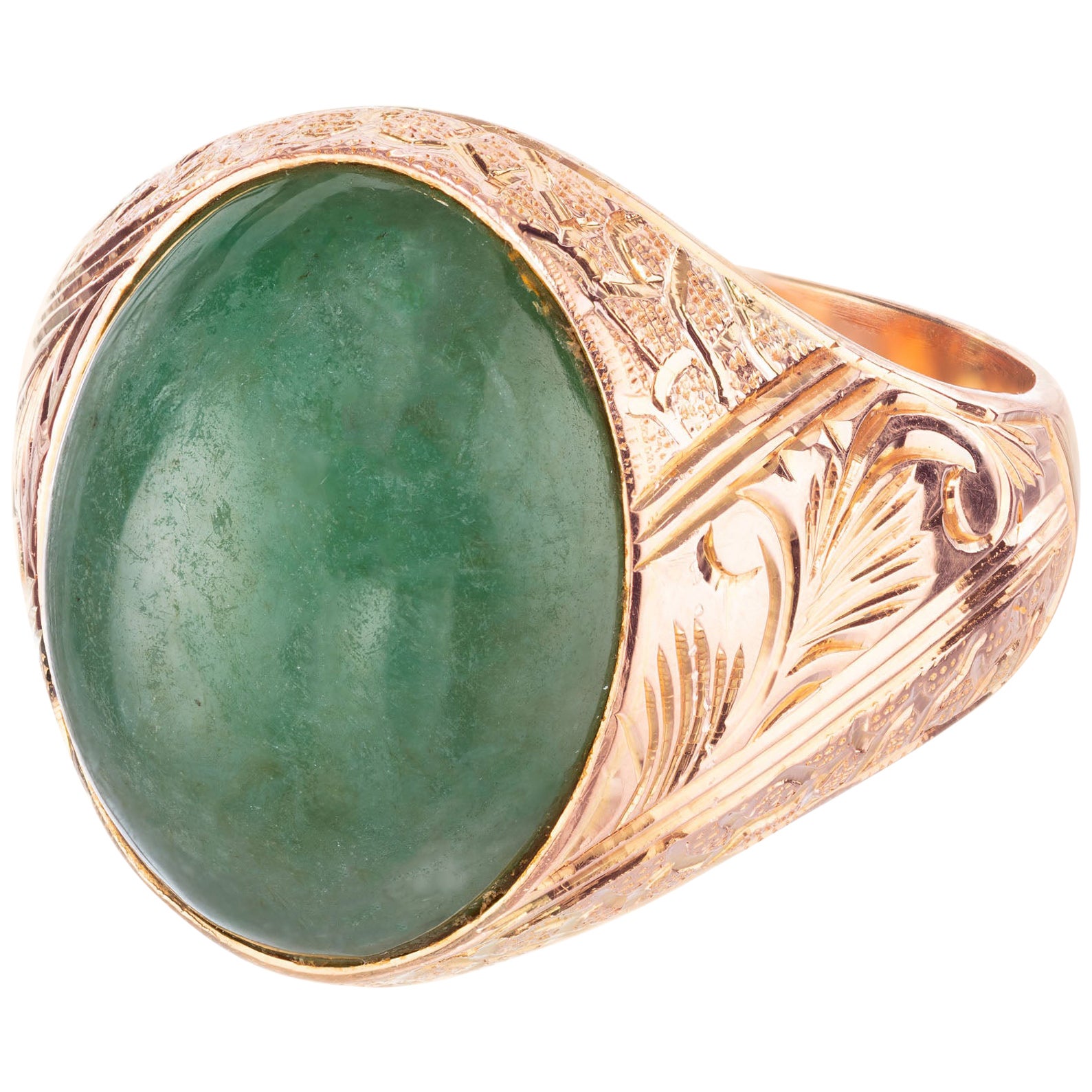 Imperial Green Jadeite jade Marquise Shape cabochon and Diamond Ring ...
