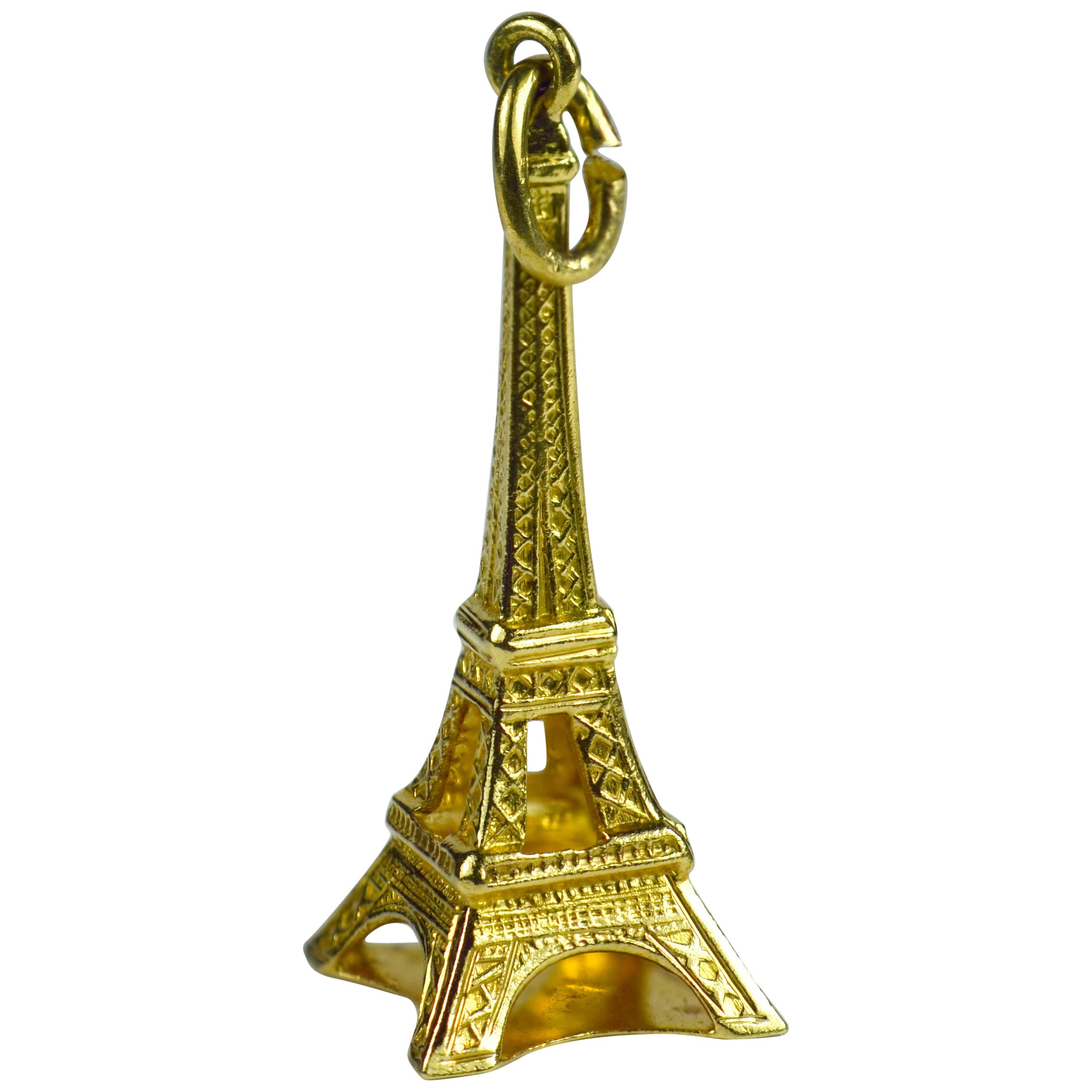 Yellow Gold Paris Landmark Eiffel Tower Charm Pendant For Sale at 1stDibs