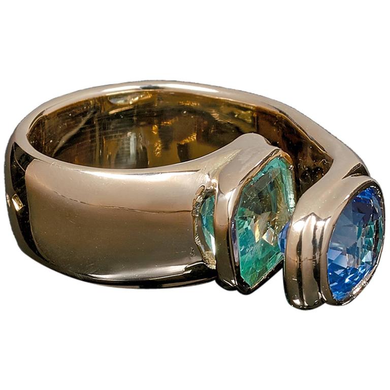 Jean Vendôme Sapphire Emerald gold Ring at 1stDibs