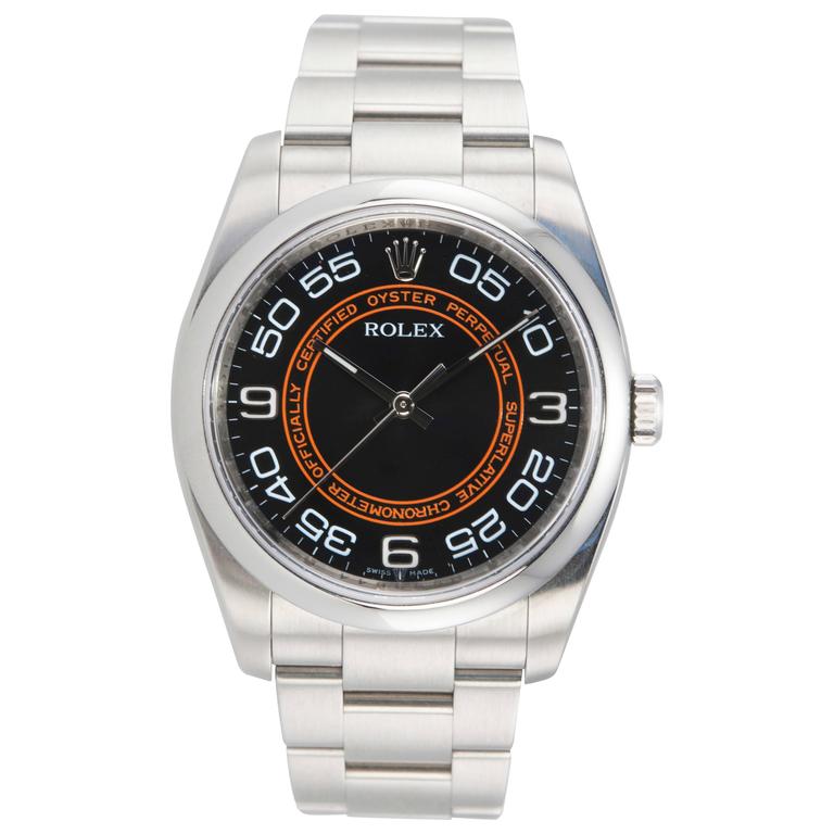 Rolex Stainless Steel Oyster Orange/Black dial Perpetual Wristwatch Ref ...