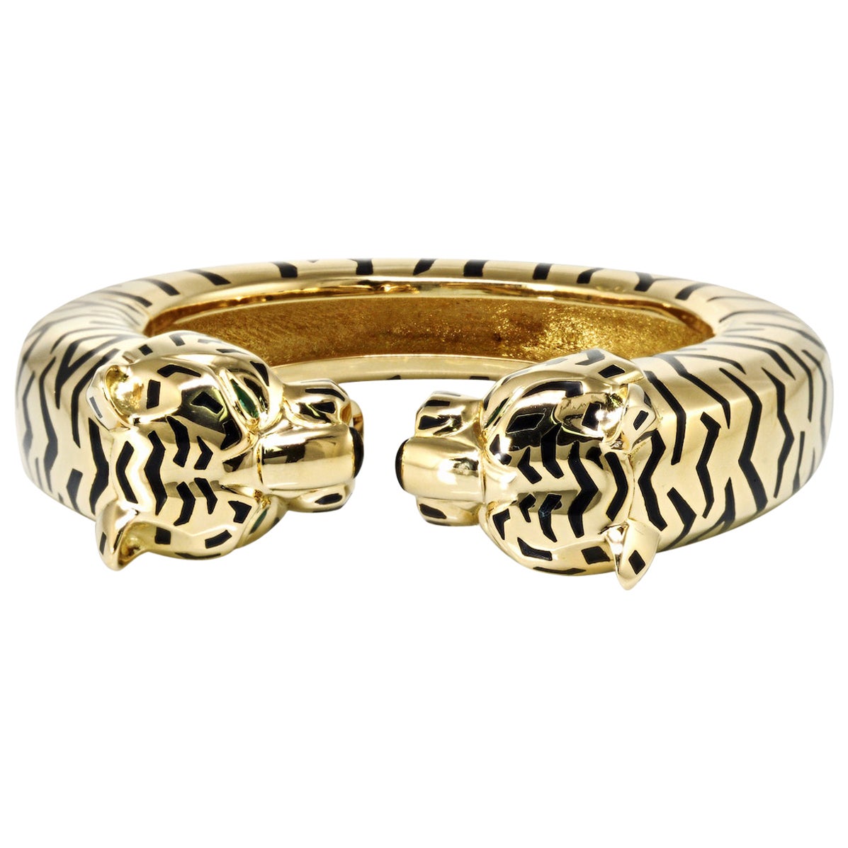 Cartier Diamond and Enamel Yellow Gold Bangle Tiger Bracelet For Sale ...