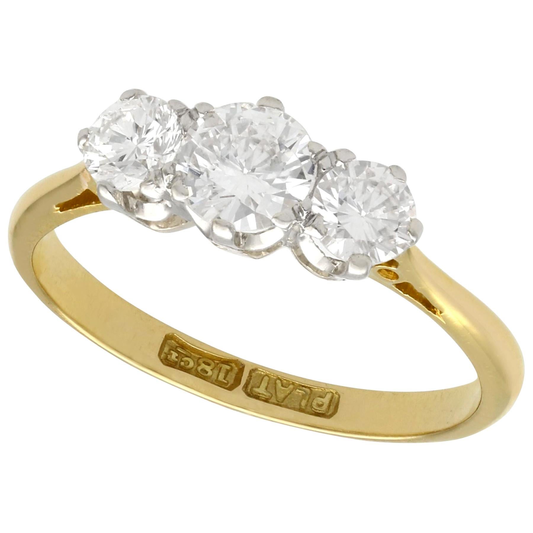 1.01 Carat Diamond and Yellow Gold Trilogy Engagement Ring For Sale ...