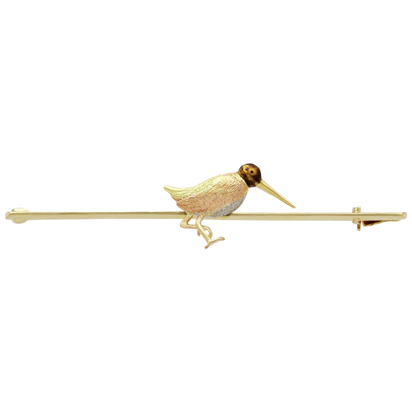 1930s Enamel, Gold and Platinum Snipe Brooch For Sale at 1stDibs