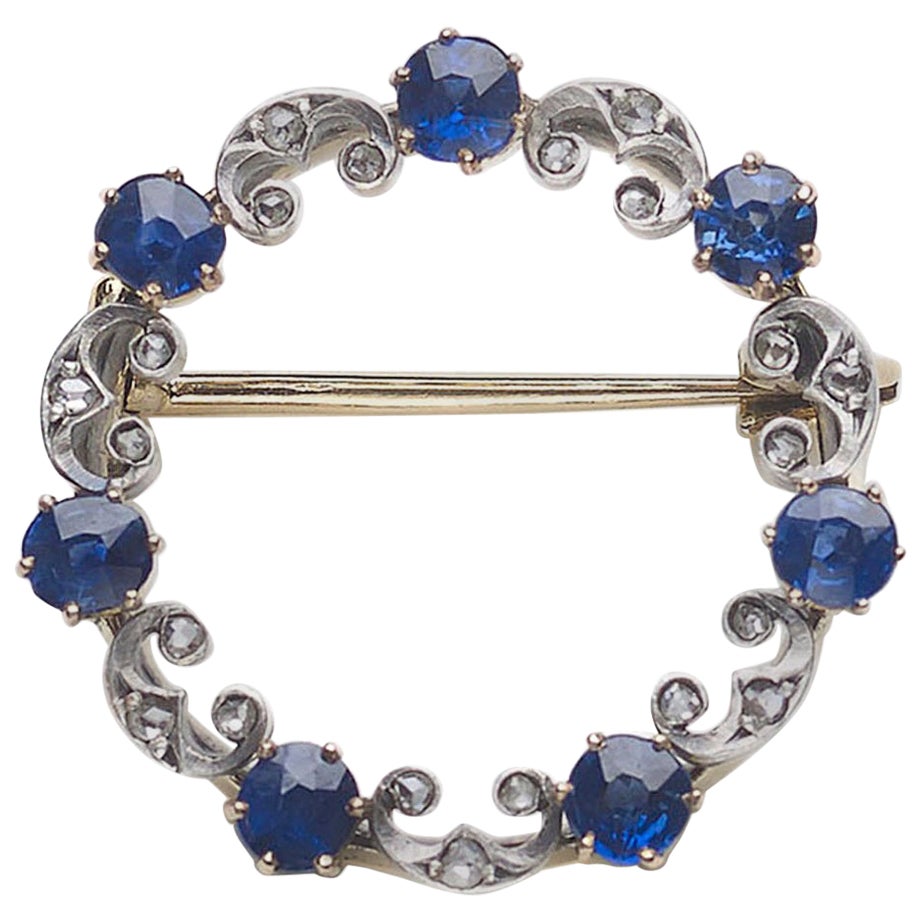 Pair of Antique Sapphire Diamond Brooches at 1stDibs