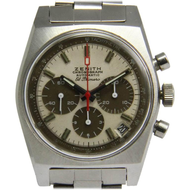 Zenith Stainless Steel El Primero Chronograph Automatic Wristwatch Ref A385 For Sale at 1stDibs