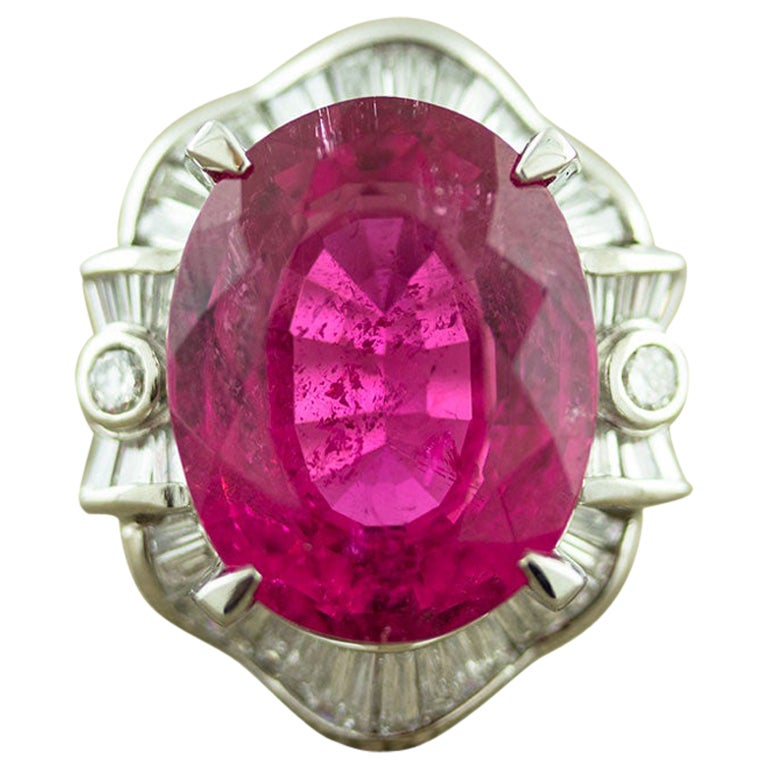 Rubellite Red Tourmaline Diamond Platinum Engagement Ring For Sale at ...