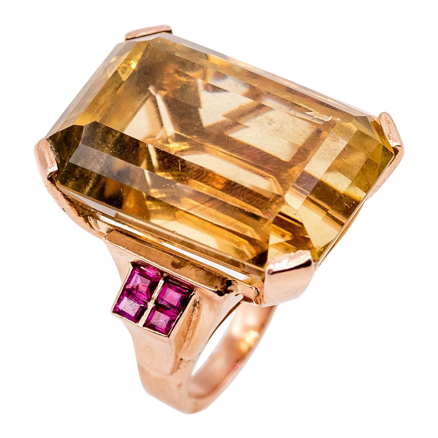 Retro Citrine Topaz Ruby Diamond Gold Cocktail Ring at 1stDibs